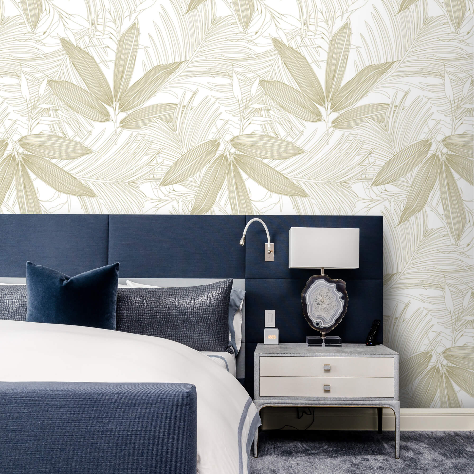 Neutral palm leaf wallpaper, modern tropical wall mural