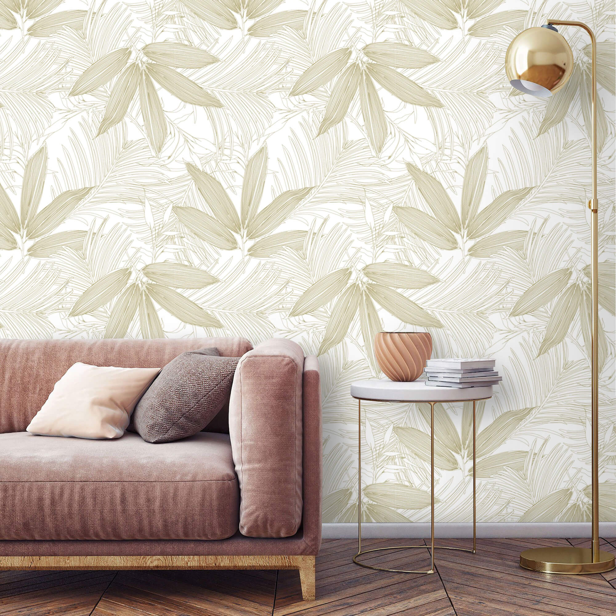 Neutral palm leaf wallpaper, modern tropical wall mural