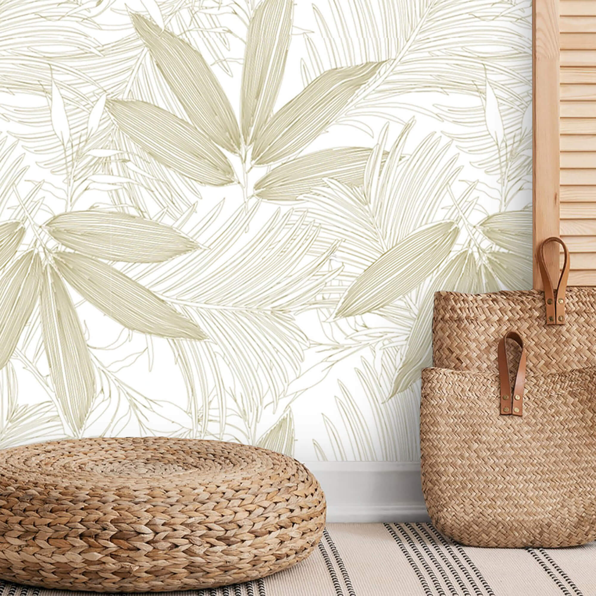 Neutral palm leaf wallpaper, modern tropical wall mural