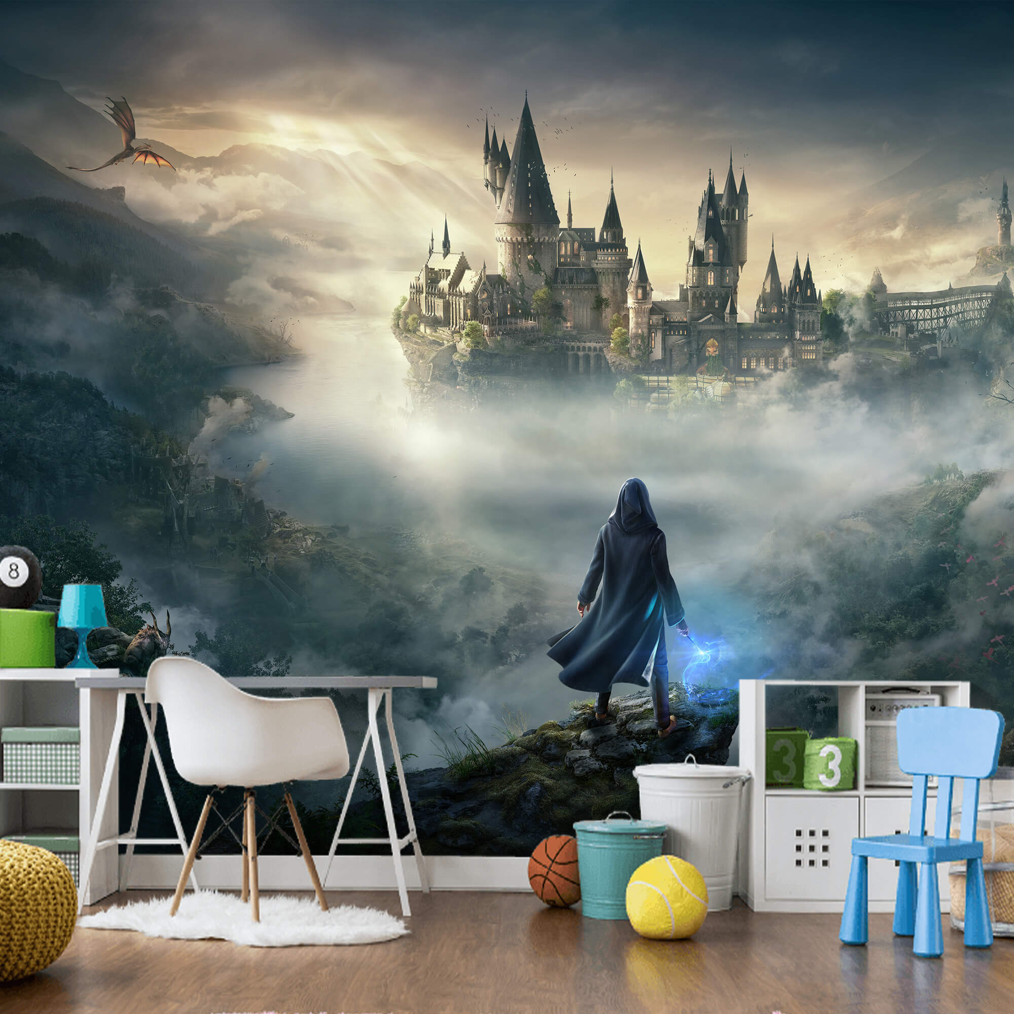 Wizard castle wall mural, Hogwarts castle boys room wallpaper